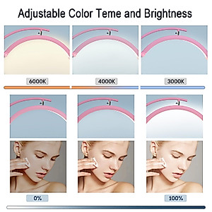 Loepxsd Lash Light Lash Lamp for Eyelash Extensions LED Floor Half Moon Ring Lash Light Lamp for Lash Extension Esthetician Light Adjustable Brightness Height Lamp Tattoo, Nail Tech R Pink