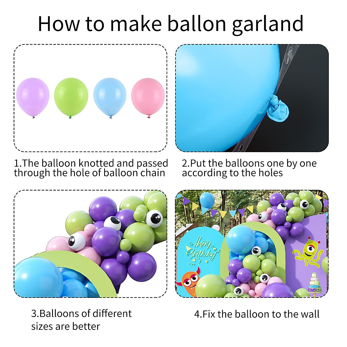 Monster Balloons Arch for Monster Cartoon Inc Party Decorations, Monsters Inc Balloons Arch Kit, Pink Purple Blue Green Balloon Arch for Monster Theme Birthday Baby Shower Party Decorations