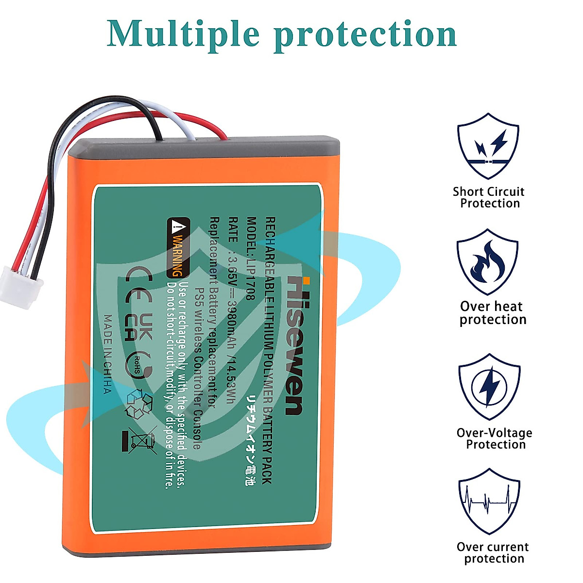 Hisewen PS5 Controller Battery, Upgraded 3980mAh LIP1708 PS5 Battery ...