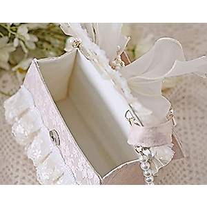 QZUnique Lolita Shoulder Bag, Handmade Crossbody Tote Bags with Lace Bow, Fashion Casual Handbags for Women, Stylish Purse with Pearl Shoulder Straps