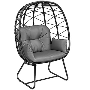 YITAHOME Egg Chair with Stand Outdoor Indoor Egg Lounge Chair Cushion Wicker Chair Rattan Chair Included for Patio, Garden, Backyard, Porch, Gray