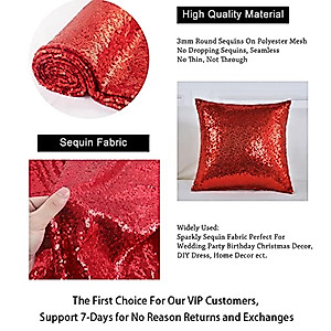 Sequin Fabric by The Yard 2 Yard Sparkly Fabric Mesh Sequins Fabric for Sewing Dress and Making Wedding Party Tablecloth Table Runner Decorations (2 Yard, Red)