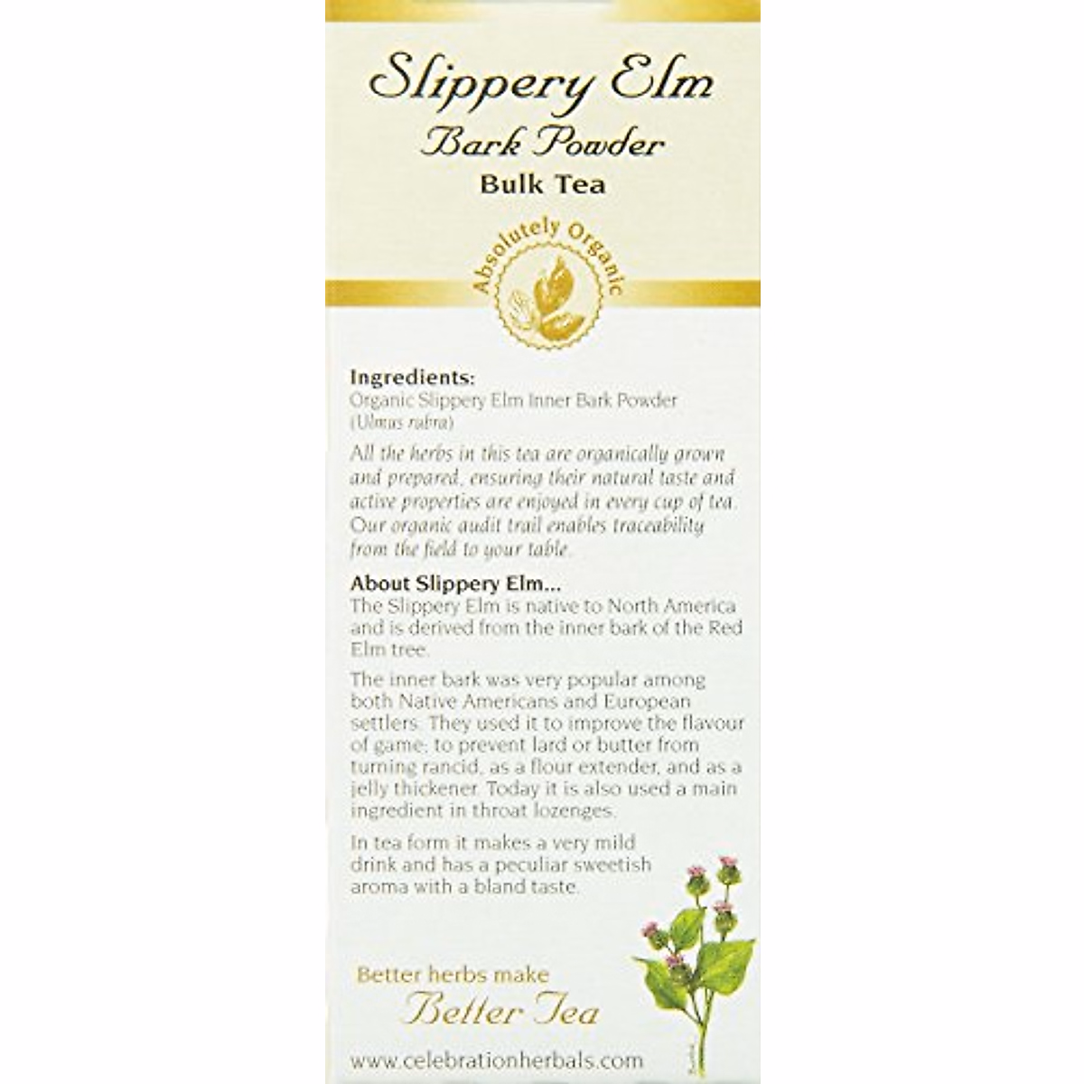 Celebration Herbals Slippery Elm Bark Powder Loose Pack Tea Caffeine Free, 40g