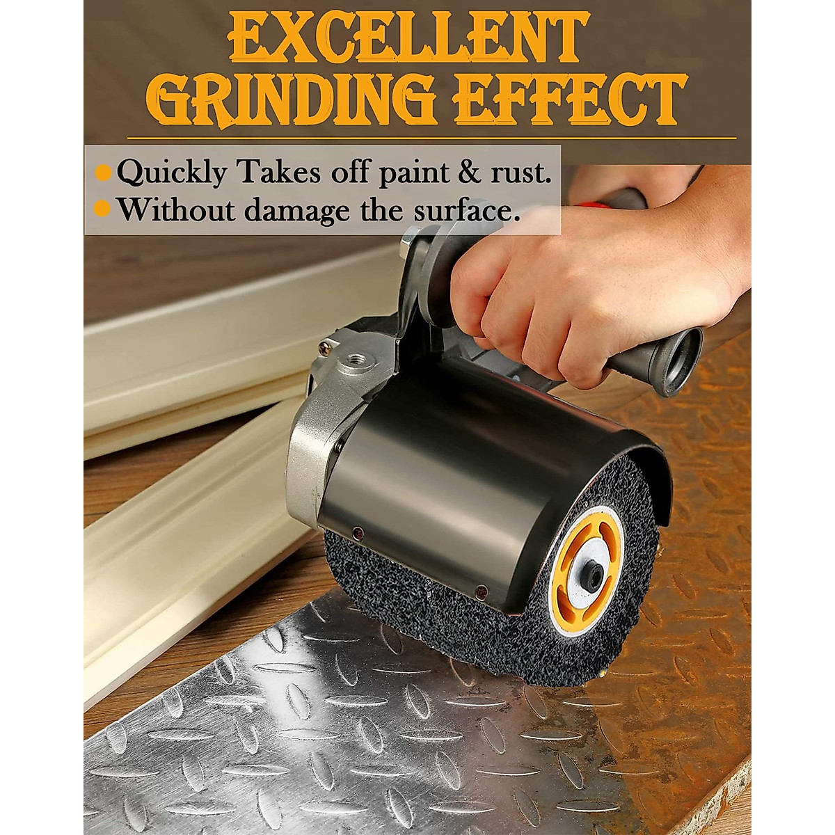 SHITIME 4.5" x 4" Abrasive Drawing Wheel Surface Conditioning Tool, 40 Grit Abrasive Drum for Metal Polishing Paint, Rust, Oxidation - 3/4" Quad Keyway for Hand held Polishing Machine