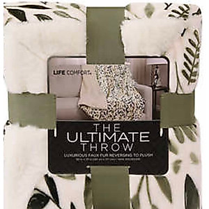 Life Comfort The Ultimate Throw I Luxurious Faux Fur Reversing to Plush I 60 in x 70 in I 100% Polyester I Great for Gifts I Floral Green (1630383)