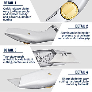 Leriton 4 Pcs Silver Fixed Blade Roofing Knife Heavy Duty Roofer's Knife Utility Knife Roofing Tools Box Cutter with Holster Belt Clip for Carpet