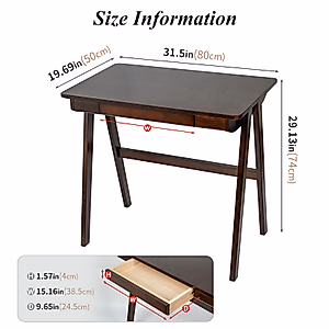 Cttasty Computer Desk with Drawers, Solid Wood Writing Desk, Mid Century Modern Home Office Desks, Oak Study Table, Small Desk for Bedroom, 29.1 H x 31.5 W x 19.7 D Inches, Walnut