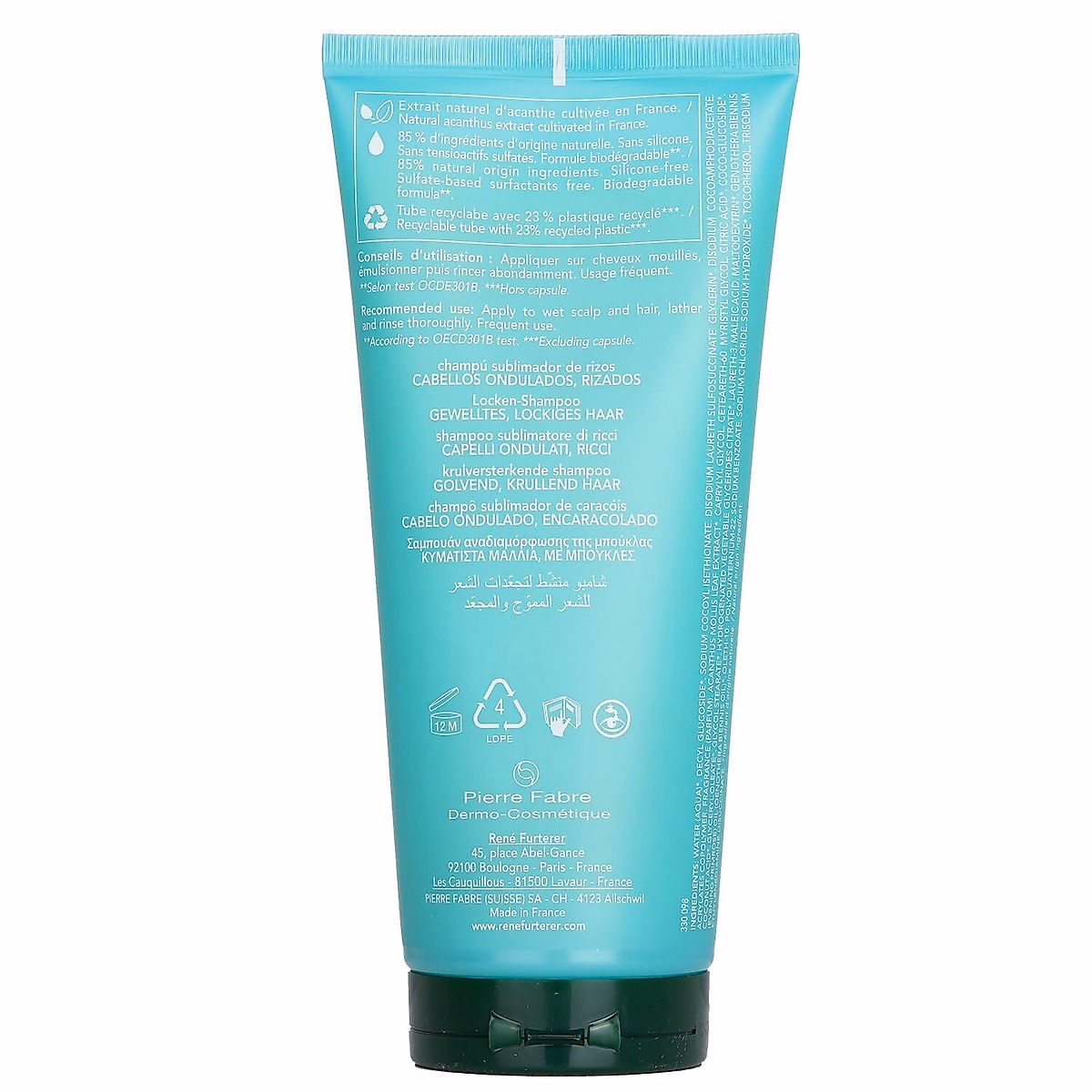 Rene Furterer SUBLIME CURL Curl Activating Shampoo, Curly Wavy Hair, Frizz Control, 6.7 oz.
