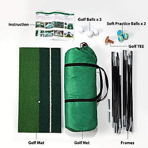 S.Y. Golf Net Golf Practice Net with Target Chipping Holes Hitting Golf Nets for Backyard Driving 6PCS Golf Balls Golf Mat Swing Training Indoor or Outdoor Adult Green