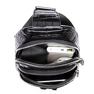 Crocodile Leather Sling Bag, Cool Man Bags One Shoulder Backpack for Men and Women Black