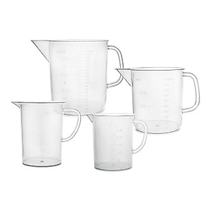 EISCO 4pcs Plastic Pitcher Set, 250mL, 500mL, 1000mL, 2000mL - Short Form, Euro Design - Molded Graduations - Chemical Resistant & Autoclavable Polypropylene - Measuring Jug