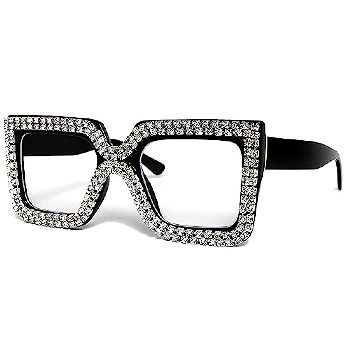 Rmerom Blue Light Glasses for Women Men Fashion Classic Square Eyewear Thick Non Prescription Glasses Frame (9012-Diamond Black)