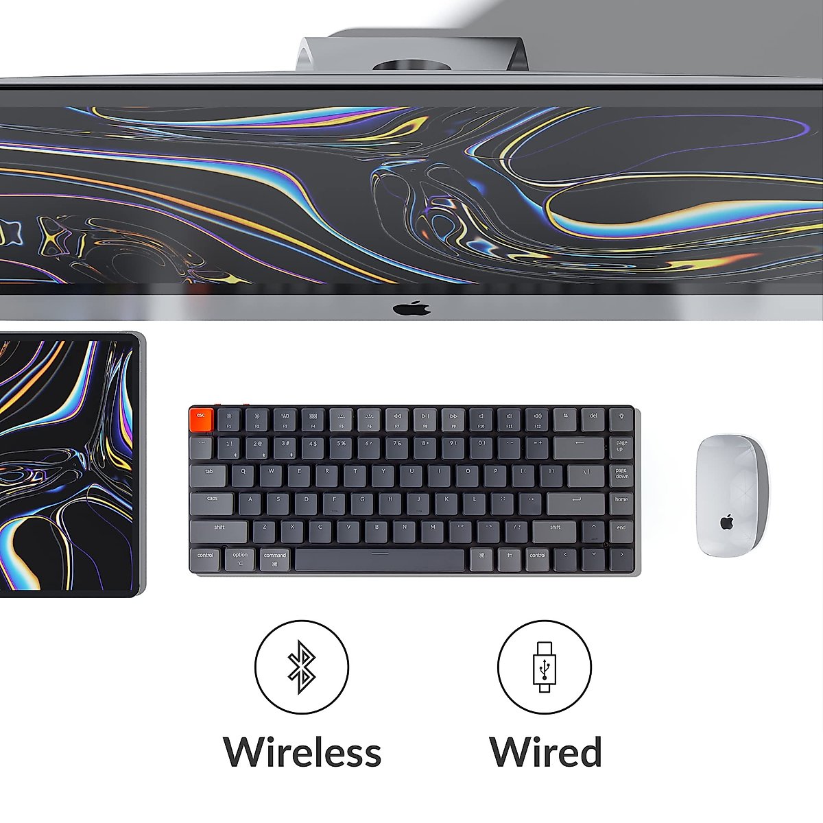 Keychron K3 75% Layout 84-Key Ultra-Slim Hot-Swappable Wireless Bluetooth Mechanical Keyboard with Low-Profile Keychron Optical Red Switch/White LED Backlight/USB Wired for Mac Windows-Version 2