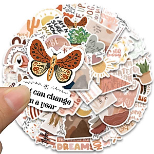 Vintage Inspirational Stickers 50Pcs, Boho Motivational Aesthetic Stickers for Women Adults Kids Teen Teachers, Retro Vinyl Waterproof Positive Decals for Laptop Water Bottles Phone Scrapbook Journal