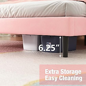 Daznzn Twin Platform Bed Frame with Headboard and No Box Spring Needed, Velvet Upholstered Bed Frame with Strong Wood Slats Support, Noise Free, Strong Weight Capacity, Easy Assembly, Pink