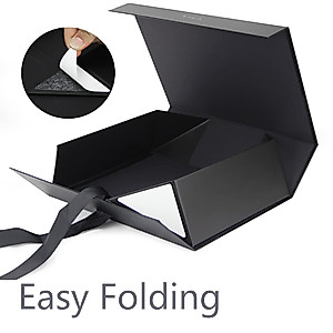 SDALU Gift Box with Ribbon10.4 x 7.5 x 3.1Inches, Black Gift Box with Magnetic Lid, Collapsible Gift Box, Paper Bags and Paper filler, Luxury Presents Box for Wedding Christmas Gifts Birthdays