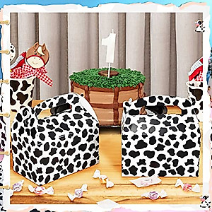 24 Pack Cow Party Favor Treat Boxes Candy Treat Present Boxes Cow Print Gift Bags Farm Goodie Boxes for Birthday Wedding Party Supplies Decoration Baby Shower