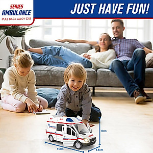 Otto Ambulance, Pull-Back Metal Strong Ambulance, Doors Open & Close, Lights & Sirens, Interactive Kids Toy - for Boys & Girls Age 3 and Up