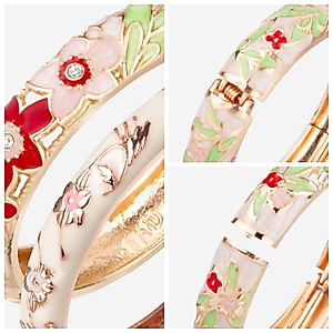 UJOY Fashion Cloisonne Bracelets Gold Plated Leaf Filigree Enameled Womens Gifts Bangles Spring Hinged 88A11-55A81 cream white