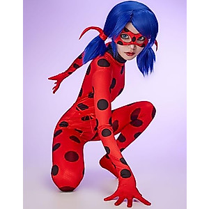 Miraculous Women's Classic Ladybug Screen Printing Jumpsuit with Eye Mask and Yoyo Bag Cosplay Costume (Large)