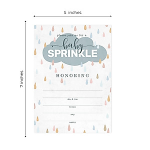 Canopy Street Raindrops Baby Sprinkle Invitations / 25 Fill In Baby Shower Cloud Invites / 5" x 7" Flat Modern Rainbow Baby Shower Party Invitation/Made In The USA
