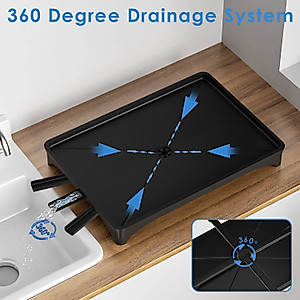 G-TING Dish Drying Rack, Dish Rack for Kitchen Counter, Rust-Proof Dish Drainer with Drying Board and Utensil Holder for Kitchen Counter Cabinet, 16.6” L× 12.6”W× 7.8”H, Black