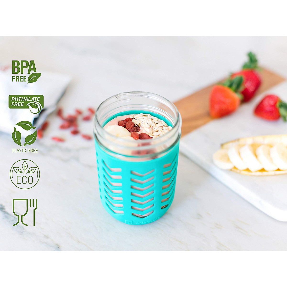 JarJackets Silicone Mason Jar Protector Sleeve - Fits Ball, Kerr 16oz (1 pint) WIDE-Mouth Jars | Package of 4 (Multicolor) …