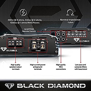 Black Diamond DIA-P1000X1D Car Audio Amplifier Class D 1-Channel Monoblock Amp 1000 Watts Rms Remote Level Control Included