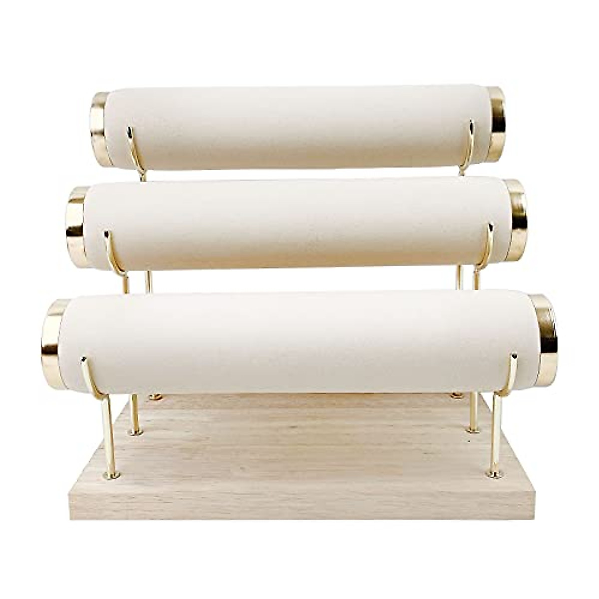 Aqerimit Detachable Bracelet Holder, Three Tier Racks Jewelry Display Stand, Stylish Velvet Wrist Watch Organizer, Beige