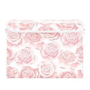 Kigai Storage Basket Pink Rose Flower Storage Boxes with Lids and Handle, Large Storage Cube Bin Collapsible for Shelves Closet Bedroom Living Room, 16.5x12.6x11.8 In