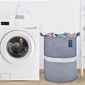 COMSE Extra Large Blanket Basket, Tall Laundry Basket, Laundry Hamper, 15.7”x 21.7”, Storage Basket, Blanket Basket for Living room, Toy Basket, Woven Basket, Clothes Baskets,Blend Navy Blue/White