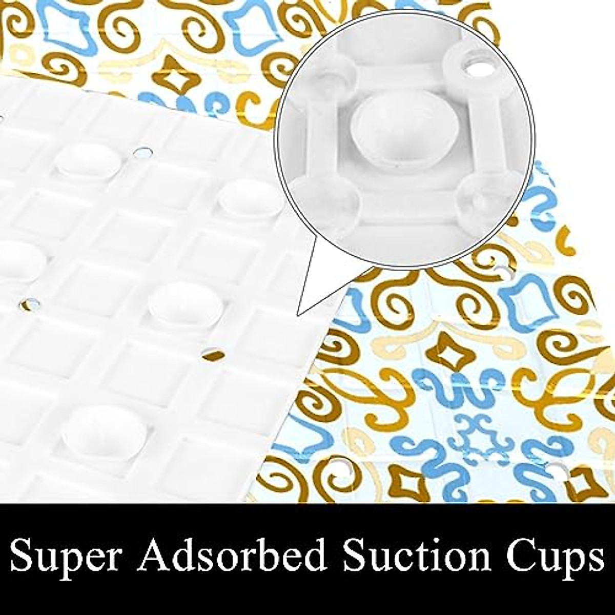 Bath Tub Shower Mat - Anti-Slip PVC Material 15.1x26.8 in, Gentle Cushioning Quick Drying Suction Cups Reliable Solution - Luxury Decoration Illustration - Blue Non-Slip Floor Mat