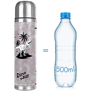 Stainless Steel Leather Vacuum Insulated Mug Dinosaur Thermos Water Bottle for Hot and Cold Drinks Kids Adults 16 Oz