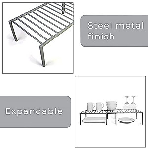 Smart Design Premium Extendable Storage Shelf – Lengthen from 16 to 32.5 in, Charcoal Gray – Steel Pantry Organizer with Rust-Resistant Finish and Non-Slip Feet for Easy Home Organization and Storage