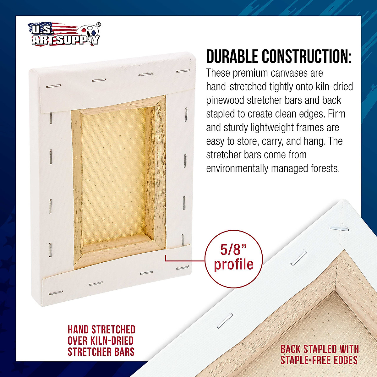 U.S. Art Supply 5 x 7 inch Stretched Canvas Super Value 10-Pack - Triple Primed Professional Artist Quality White Blank 5/8" Profile, 100% Cotton, Heavy-Weight Gesso - Acrylic Pouring, Oil Painting