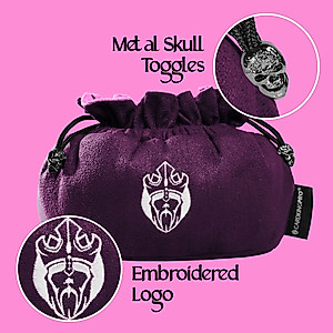 CardKingPro Immense Dice Bags with Pockets - Purple - Capacity 150+ Dice - Great for Dice Hoarders [Patented Design]
