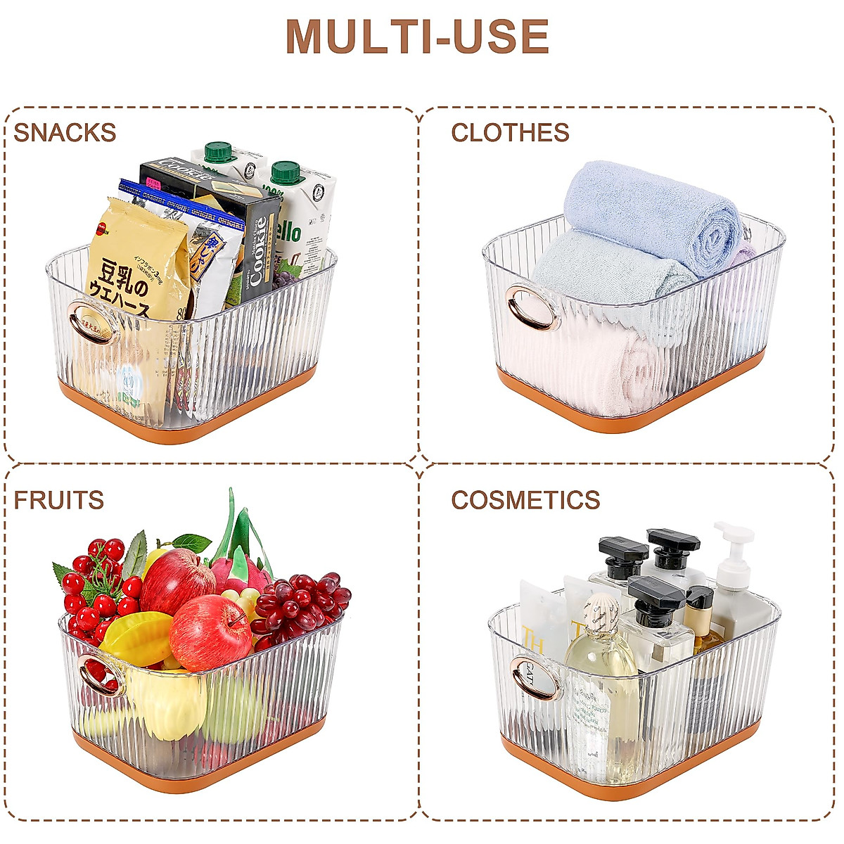 VECELO Refrigerator Organizers - Durable PET Storage Bins, Space Saving, Clear View, Contain Spill, Organizer for Kitchen, Laundry, Closet - Set of 2