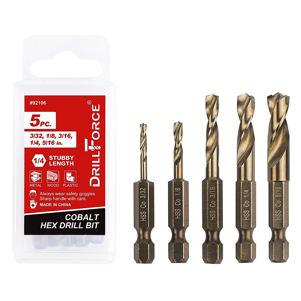 VALYRIANTOOL 5PCS M35 Cobalt Stubby Drill Bit Set for Stainless Steel & Hard Metals & Cast Iron, with 1/4" Hex Shank for Quick Chucks & Impact Drivers