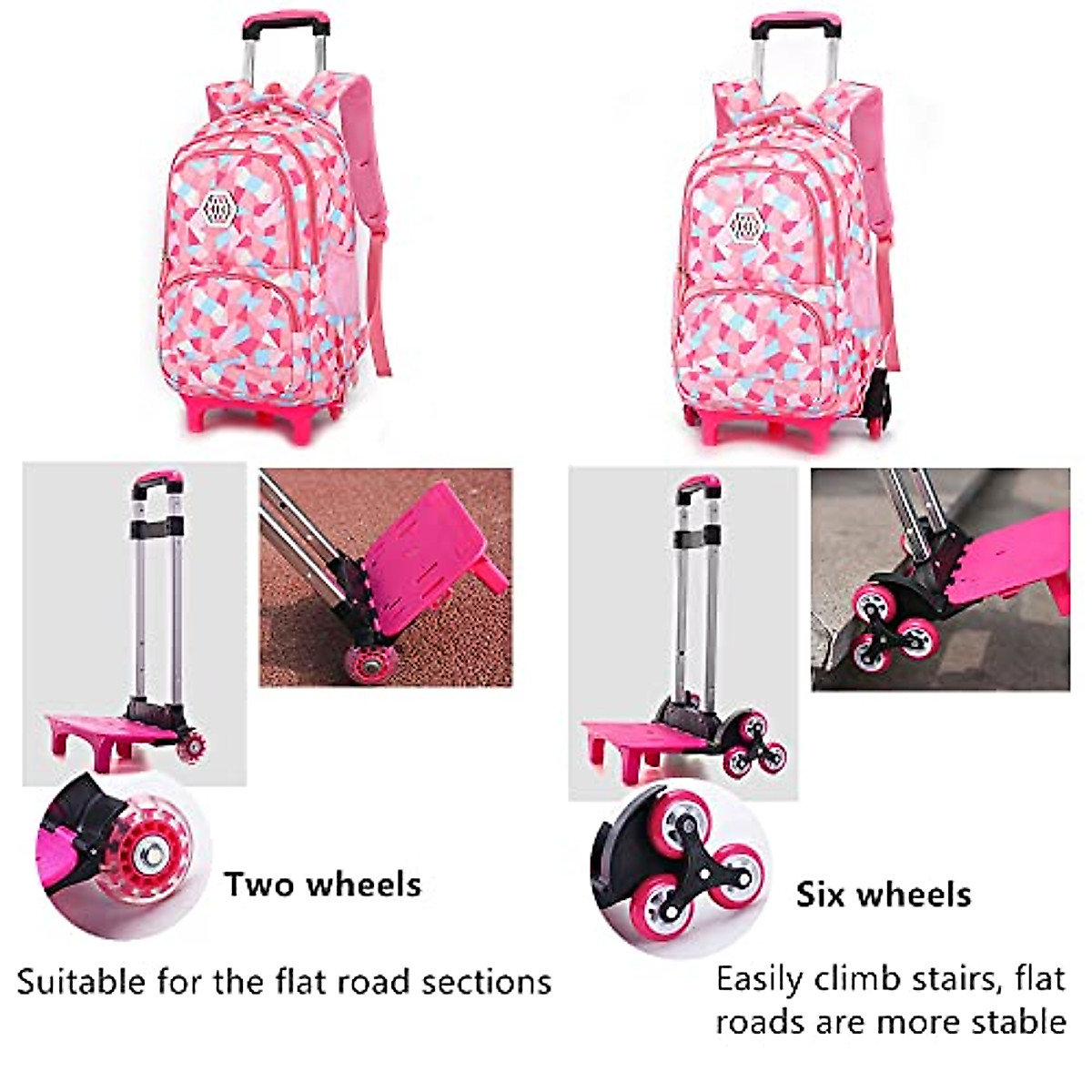Girls Rolling Backpack Kids Backpack with wheels for Middle school Trolley Luggage