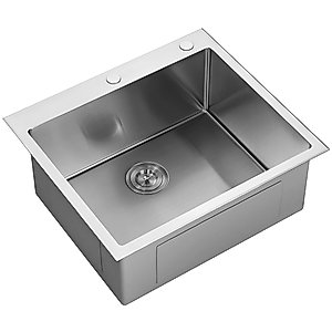 Serene Valley Stainless Steel Kitchen Sink,25-Inch Thick Deck Dual Mount, Single Bowl with Rear Drain, Heavy-Duty Grids DS2522R