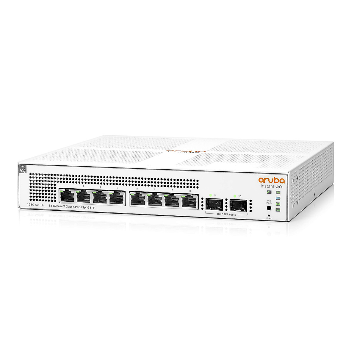 Aruba Instant On 1930 10-Port PoE Gb Ethernet 8xGE PoE (124W), 2X 1G SFP, L2+ Smart Switch UK Cord (JL681A#Acc)