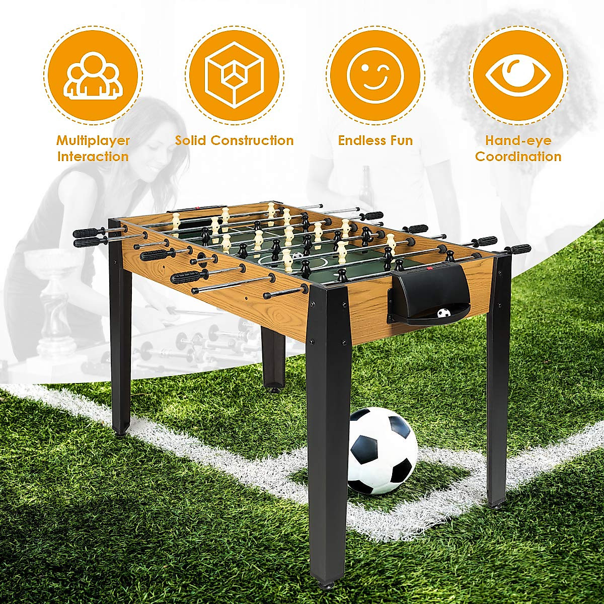 Giantex Foosball Table, Wooden Soccer Table Game w/Footballs, Suit for 4 Players, Competition Size Table Football for Kids, Adults, Football Table for Game Room, Arcades (48 inch, Wood)