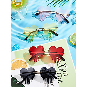 7 Pairs Melting Heart Sunglasses for Men Women Heart Drip Tears Flame Colorful Sunglasses Rimless Wave Eyewear (Fresh Colors)