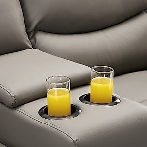 Faux Leather Double Recliner Loveseat Sofa with Console,3-Seater Home Theater Seating RV Furniture w/Drop-Down Table,Pillow Top Armrest Manual Recliling Sofa & Couches with Storage & Cup Holders