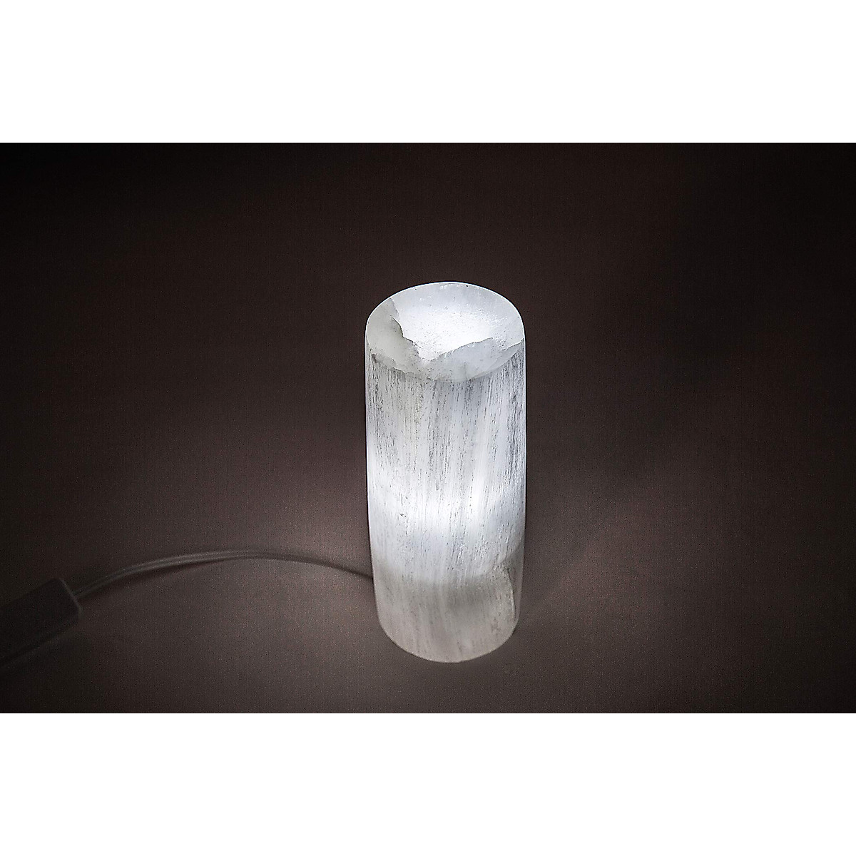 AMOYSTONE White Selenite Electric Lamp Natural Gemstones Crystals Light 3-4 lbs with Cord and Led Bulb Cylindrical 7"