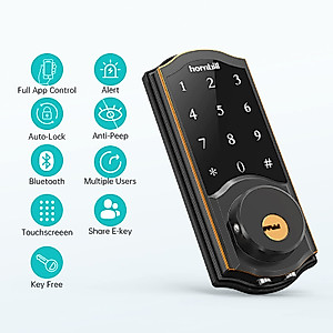 Smart Lock Deadbolt, Hornbill Digital Keyless Entry Door Lock with Keypad, Bluetooth Electronic Smart Locks for Front Door, APP Control, Code, Key, Auto Lock for Home Office Apartment, Matte Black