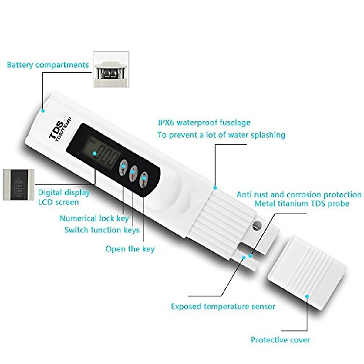TDS meter digital water tester 3-Button Digital TDS Water Quality TDS Tester, 0-9990 ppm Measurement Range, 1 ppm Resolution, with Temperature Calibration