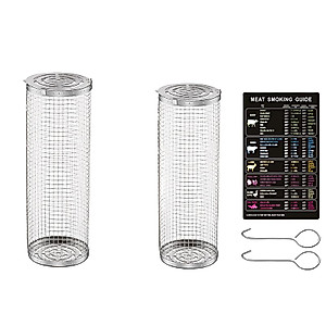 BYWH Stainless Steel Rolling BBQ Cage, Outdoor BBQ Basket, Grilling Basket Set of 2 (2generation (large set, 1 large fork, 1 barbecue table))