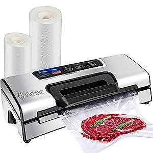 Potane Precision Vacuum Sealer Machine,Pro Food Sealer with Built-in Cutter and Bag Storage(Up to 20 Feet Length), Both Auto&Manual Options,2 Food Modes,Includes 2 Bag Rolls 11”x16’ and 8”x16’,Compact Design