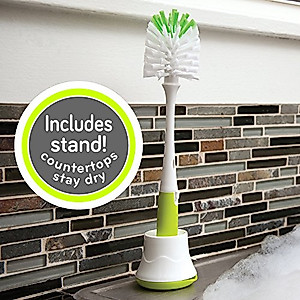 Nuby 2 in 1 Bottle and Nipple Brush with Stand, 1 Pack, Colors May Vary